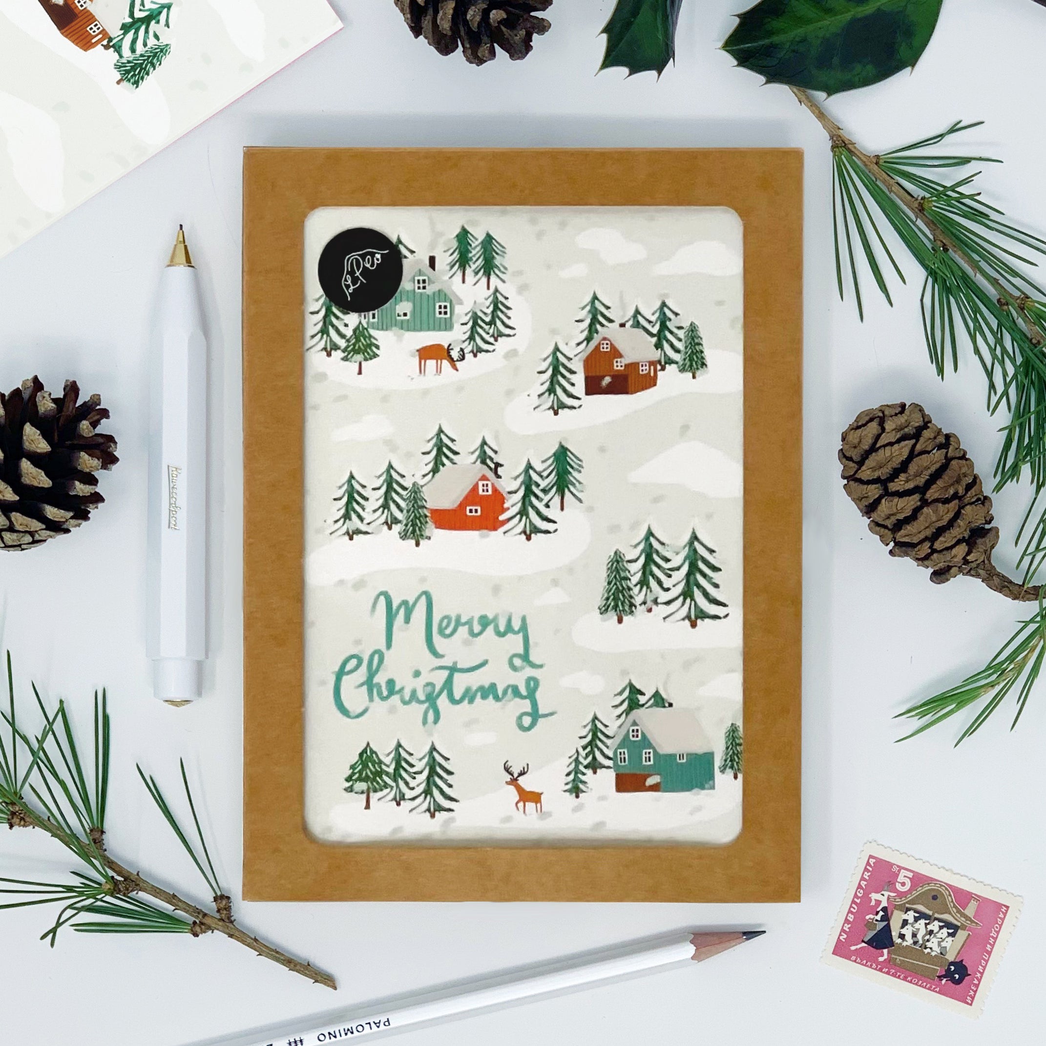 Little Log Cabins Christmas cards - Pack of 8 cards– Lomond Paper Co.